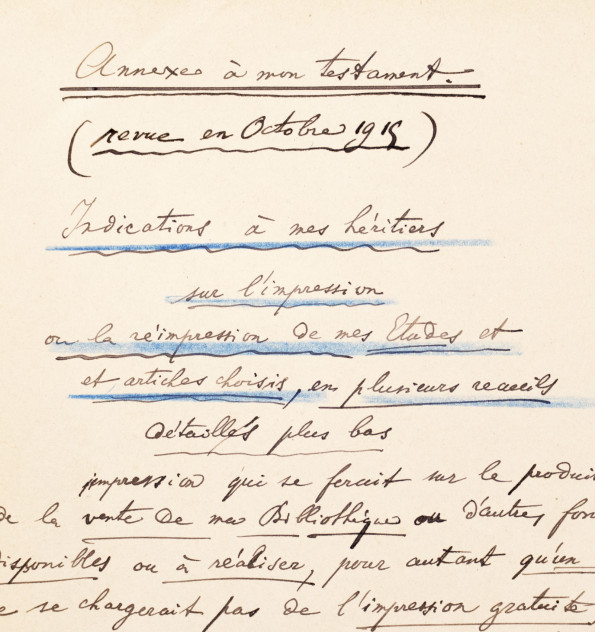Annexe à mon testament - Manuscrit original de Rodolphe Reuss.